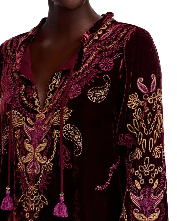 Johnny Was Embroidered Velvet Top