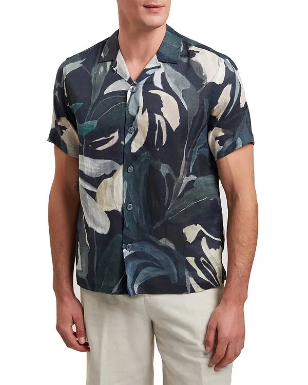 Ted Baker London Rognski Tropical Floral Linen Short Sleeve Relaxed Fit Button Down Shirt