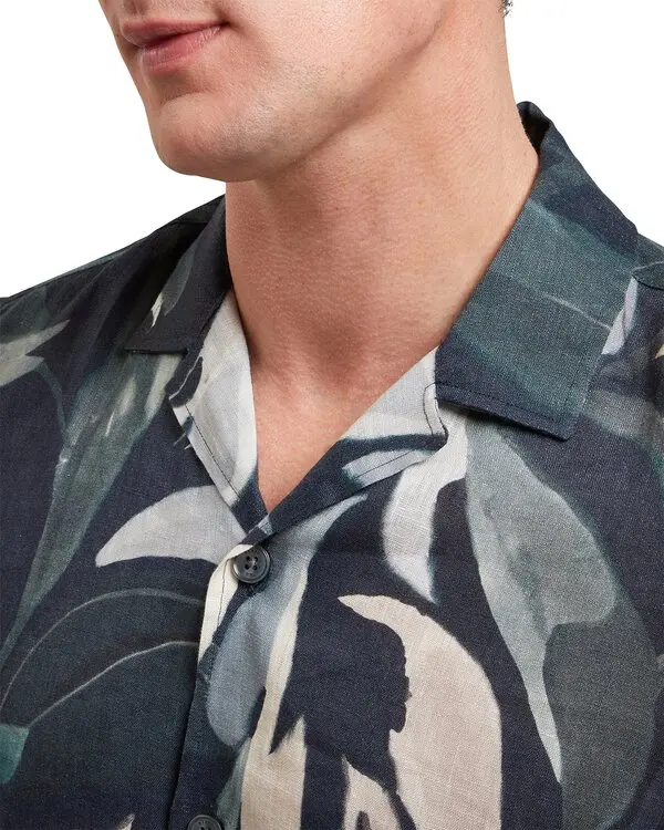Ted Baker London Rognski Tropical Floral Linen Short Sleeve Relaxed Fit Button Down Shirt