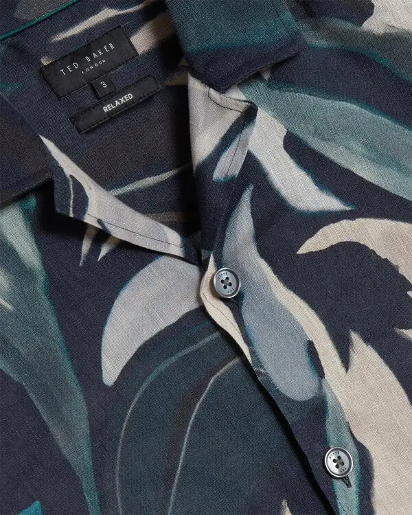 Ted Baker London Rognski Tropical Floral Linen Short Sleeve Relaxed Fit Button Down Shirt