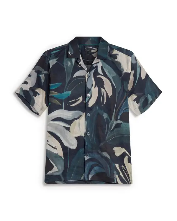 Ted Baker London Rognski Tropical Floral Linen Short Sleeve Relaxed Fit Button Down Shirt