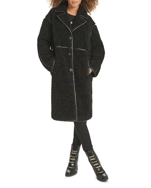 Karl Lagerfeld Paris Faux Sherpa Button-front Jacket