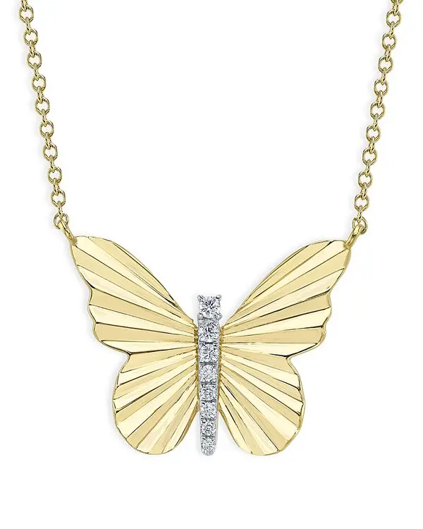 MOON & MEADOW 14k Yellow Diamond Butterfly Pendant Necklace - Gold