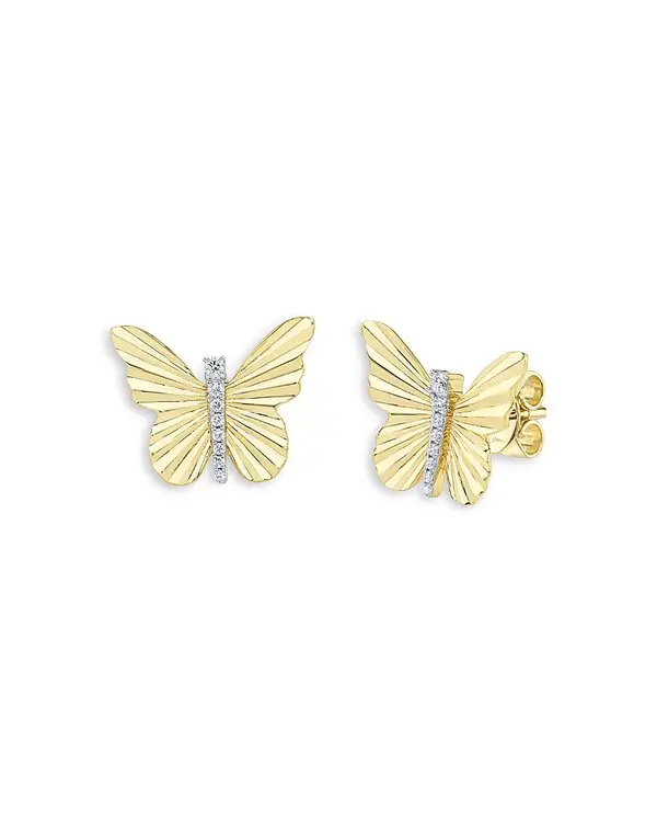MOON & MEADOW Diamond And 14k Yellow Butterfly Stud Earrings - Gold