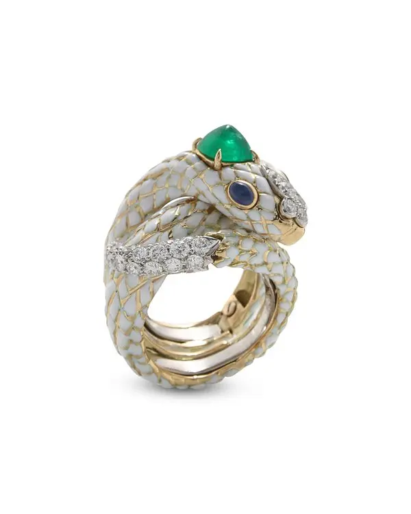 David Webb Diamond & Gemstone Snake Ring - Gold