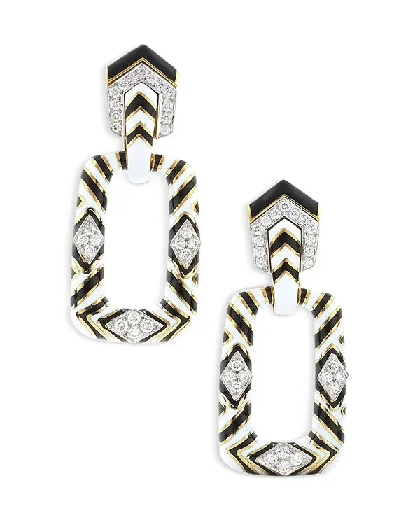 David Webb Manhattan Minimalism Diamond And Enamel Drop Earrings - Gold