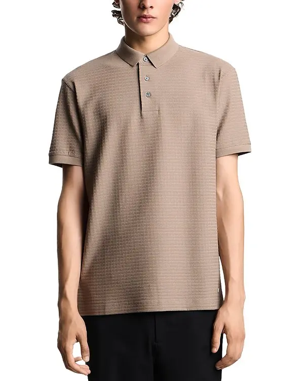 Emporio Armani Textured Allover Geometric Square Jacquard Motif Polo Shirt - Fancy Brown