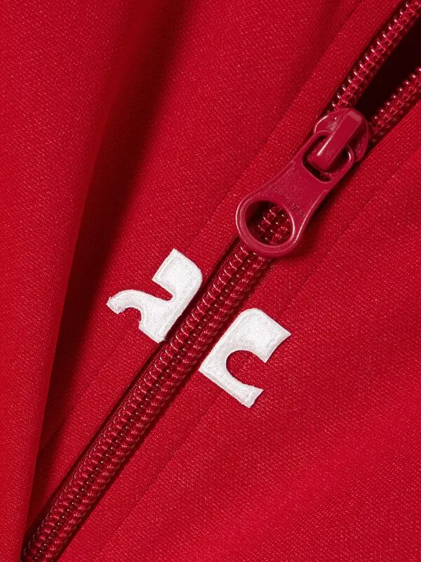 COURREGES Embroidered Jersey Zip-up T-shirt