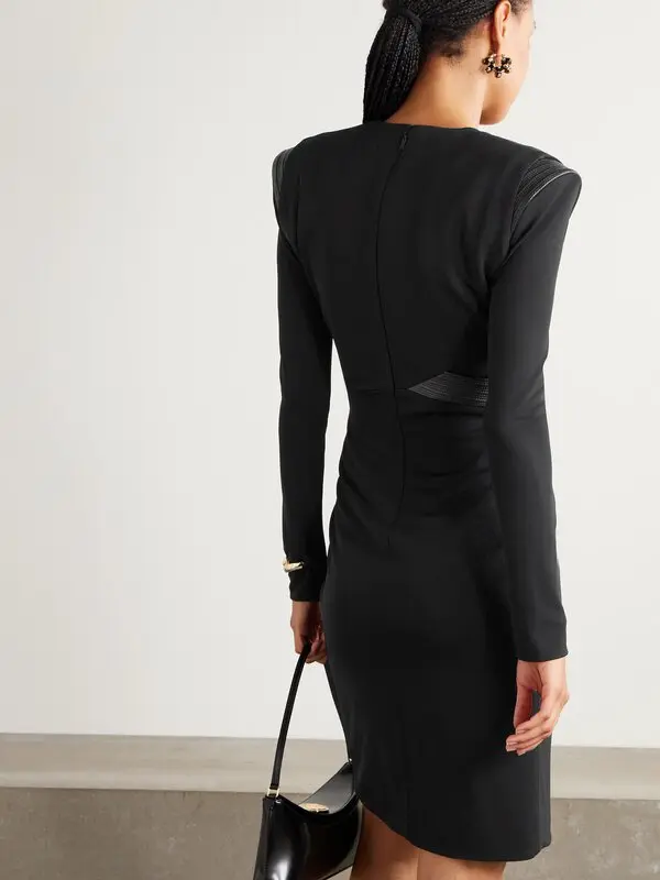 Versace Wrap-effect Leather-trimmed Stretch-jersey Dress
