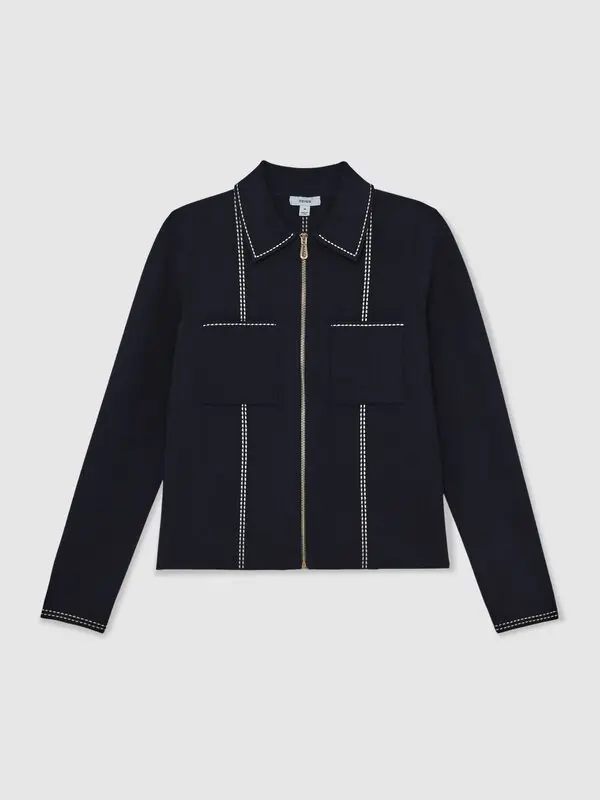 REISS Ivy Stitch-detail Zip-through Cardigan