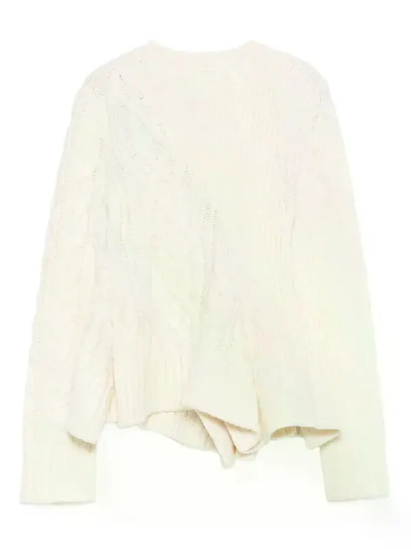 Sacai Cable-knit Ruffled-hem Sweater - Neutrals