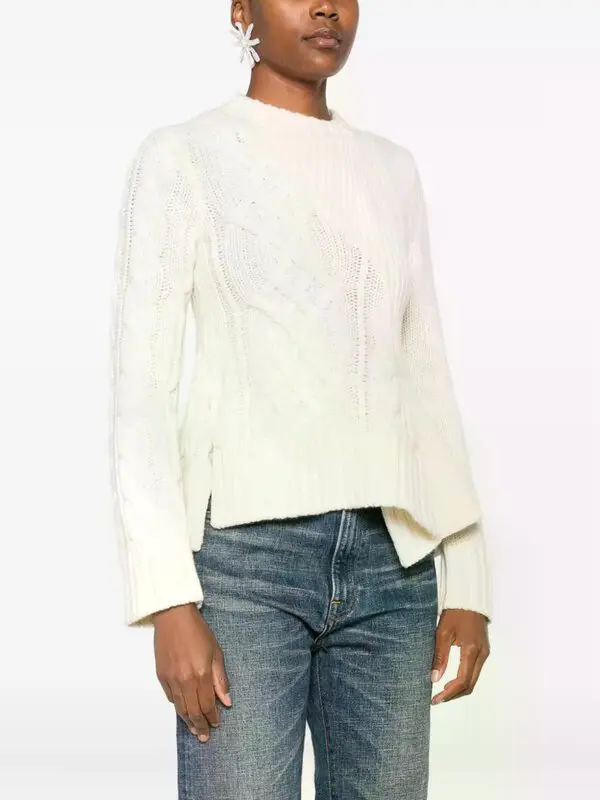 Sacai Cable-knit Ruffled-hem Sweater - Neutrals