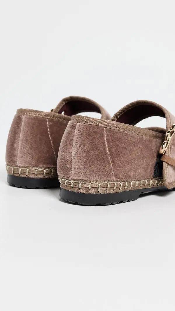 FLABELUS Sophie Velvet Mary Jane Flats - Brown