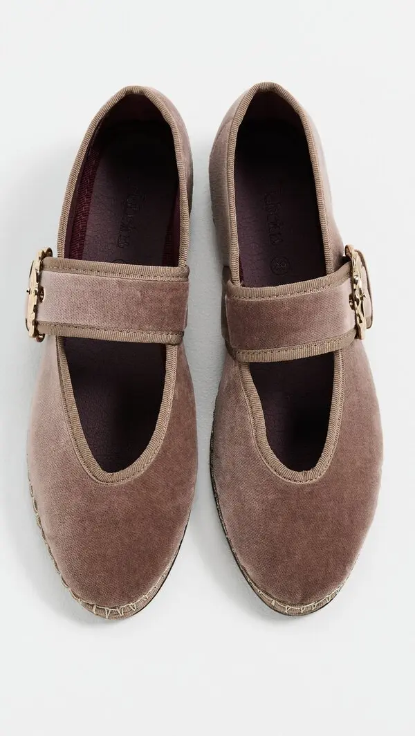 FLABELUS Sophie Velvet Mary Jane Flats - Brown