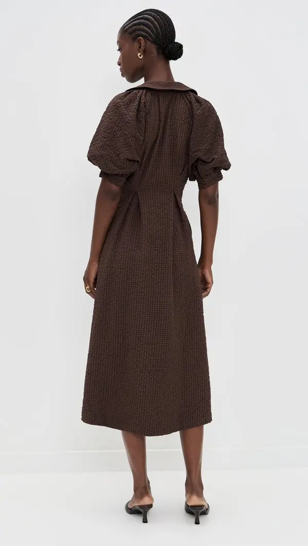 english factory brown dress English Factory Women's Puff Sleeve Midi Dress