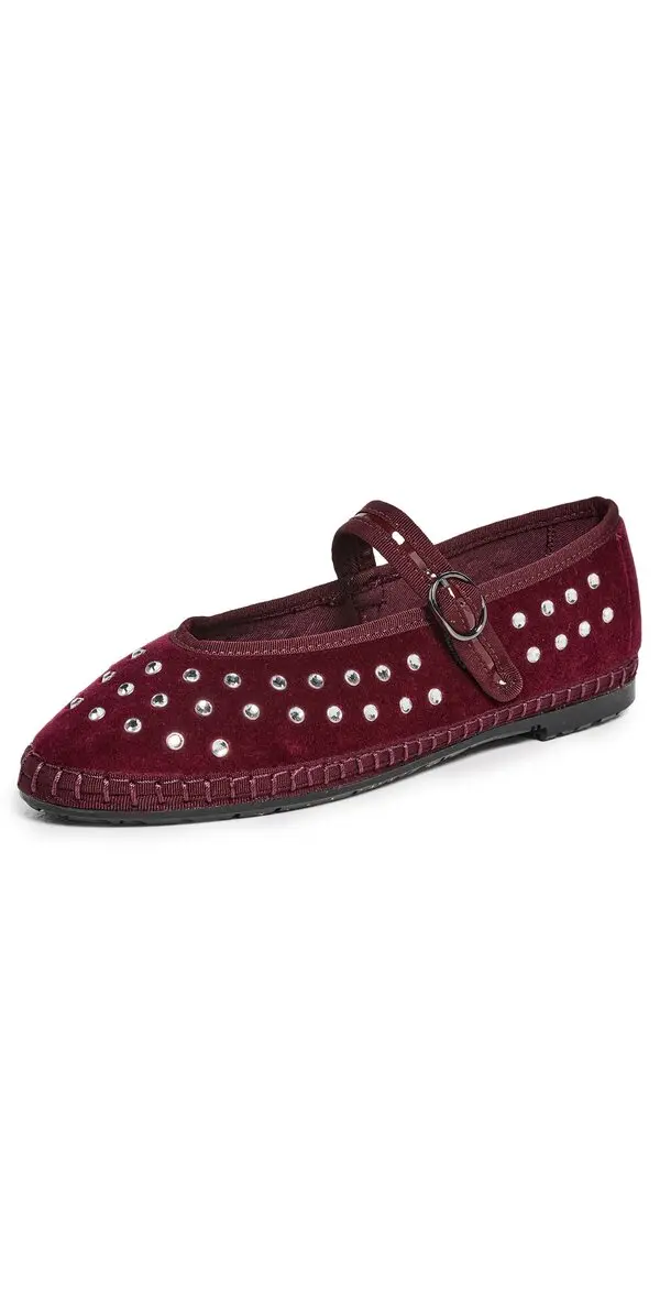 FLABELUS Mae Velvet Mary Jane Flats - Burgundy