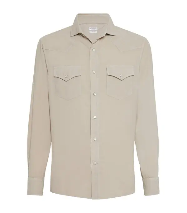 Brunello Cucinelli Cotton Western Shirt - Beige