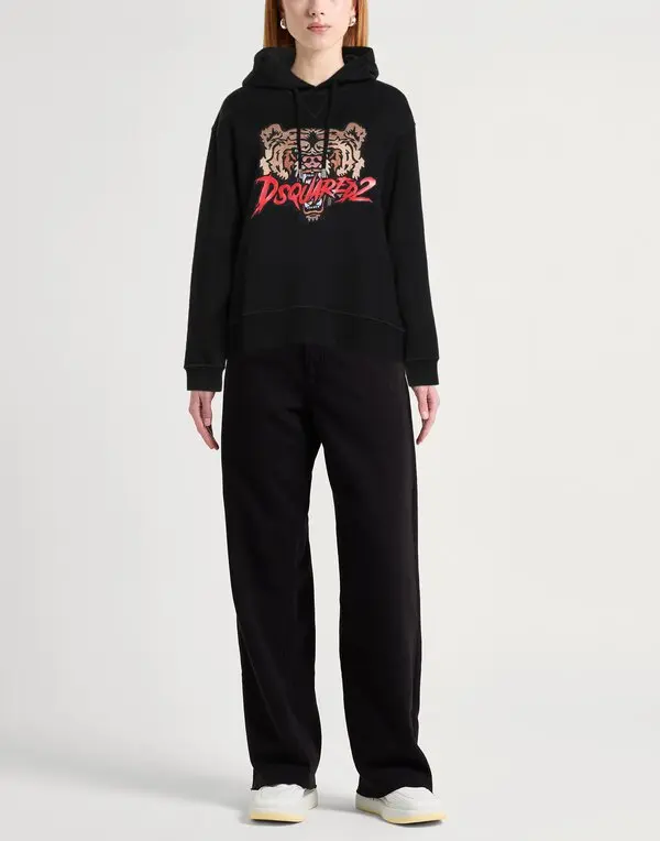 Dsquared2 Cotton Fleece Sweatshirt With Appliqués - Black