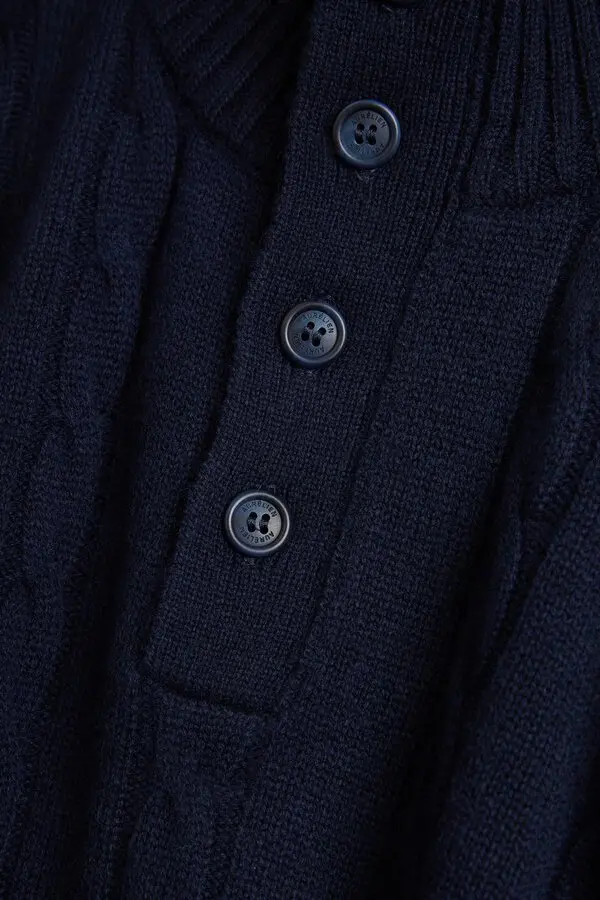 AURELIEN Cable-knit Wool And Cashmere-blend Polo Jumper - Navy