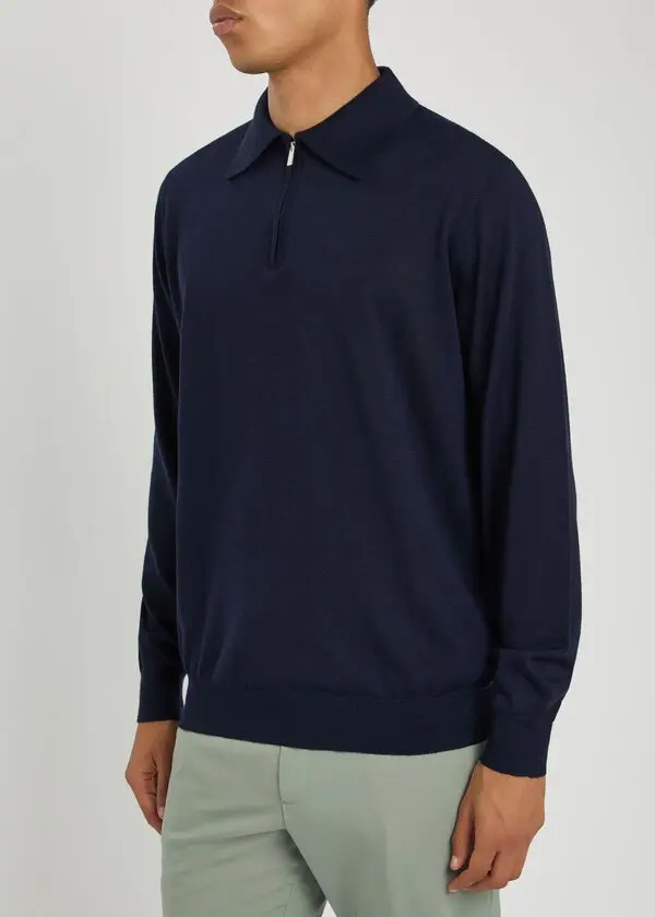LARDINI Fine-knit Wool-blend Polo Shirt