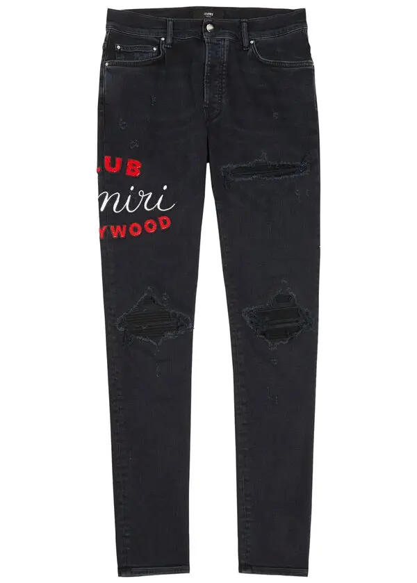 Amiri Appliquéd Skinny Jeans - Black