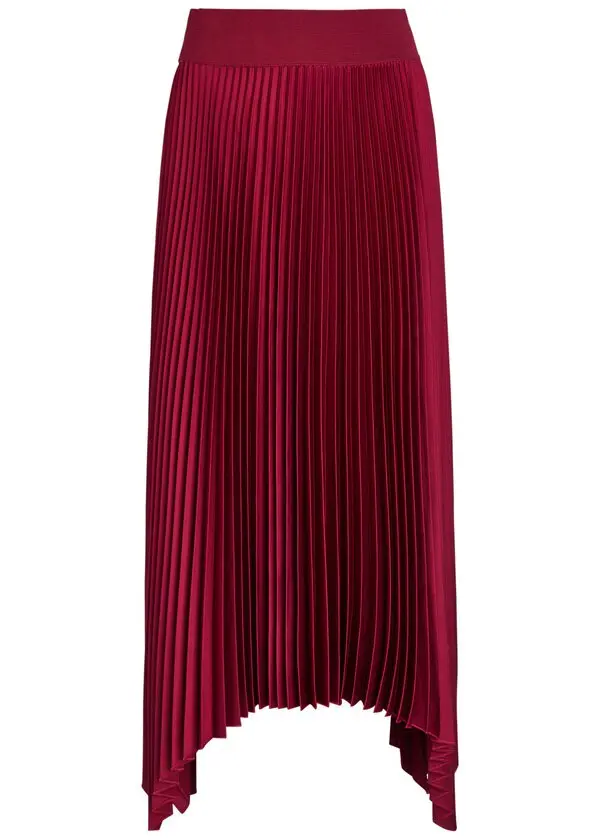 JOSEPH Plissé Satin Midi Skirt - Red