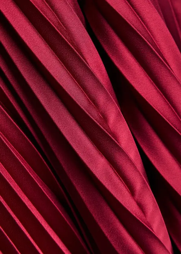 JOSEPH Plissé Satin Midi Skirt - Red