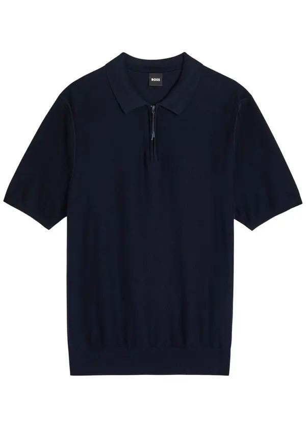 BOSS Fine-knit Cotton Polo Shirt - Navy