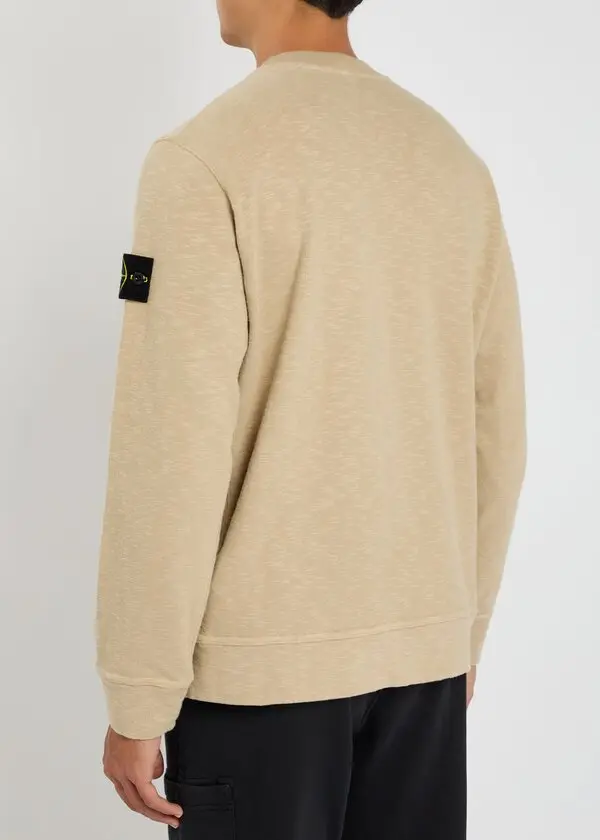 Stone Island Slubbed Cotton Sweatshirt With Logo - Sand