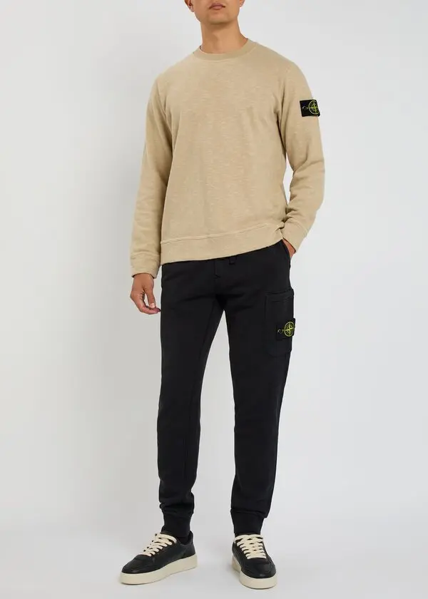 Stone Island Slubbed Cotton Sweatshirt With Logo - Sand