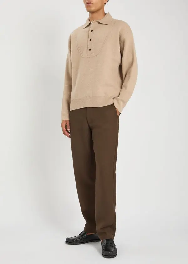 Jacquemus La Pallone Melange Wool And Cashmere-blend Polo Jumper - Beige
