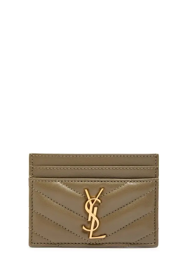 Saint Laurent Cassandre Logo Quilted Leather Card Holder - Green