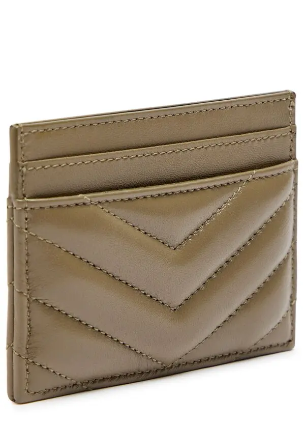 Saint Laurent Cassandre Logo Quilted Leather Card Holder - Green