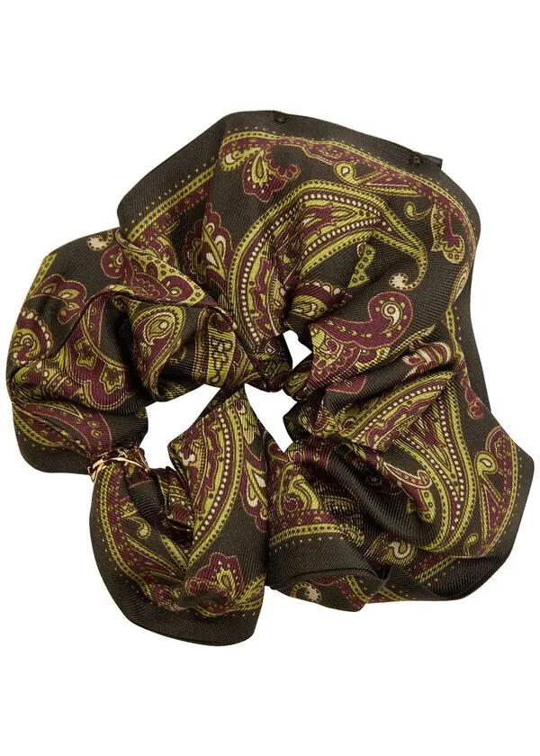 Saint Laurent Paisley-print Silk Scrunchie - Green