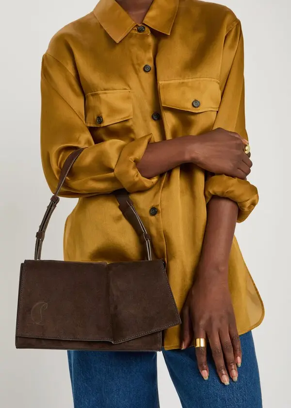 CHRISTIAN LOUBOUTIN Baggy Suede Shoulder Bag - Dark Brown