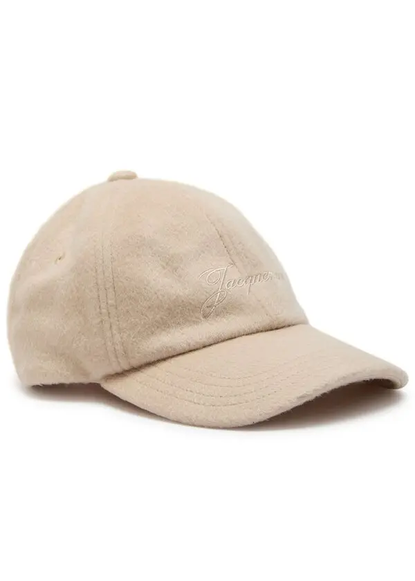 Jacquemus Logo-embroidered Wool Cap - Beige