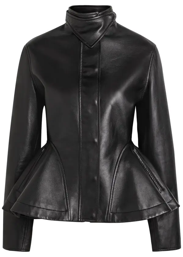 Alaïa Paneled Peplum Leather Jacket - Black