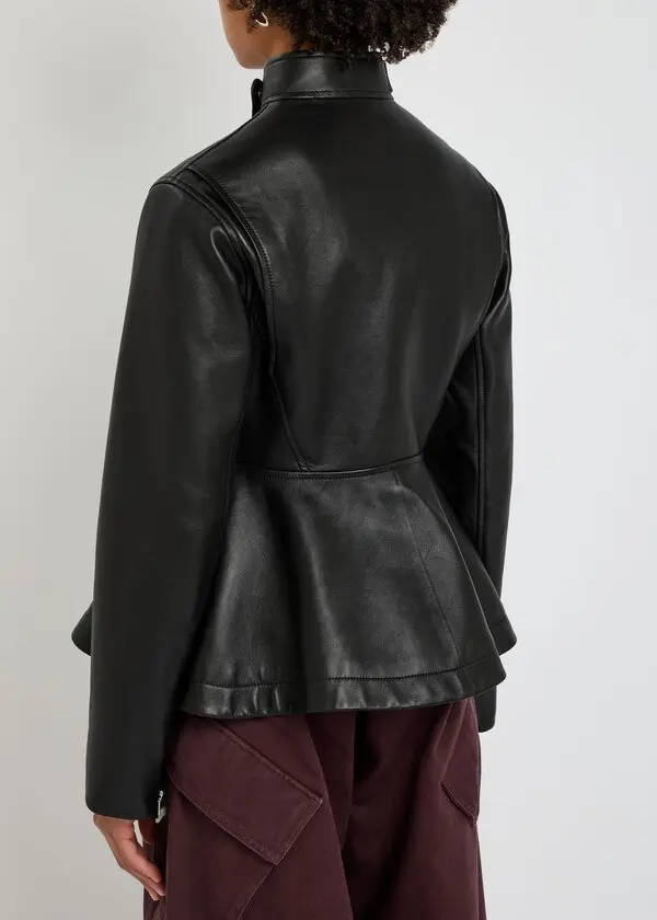 Alaïa Paneled Peplum Leather Jacket - Black