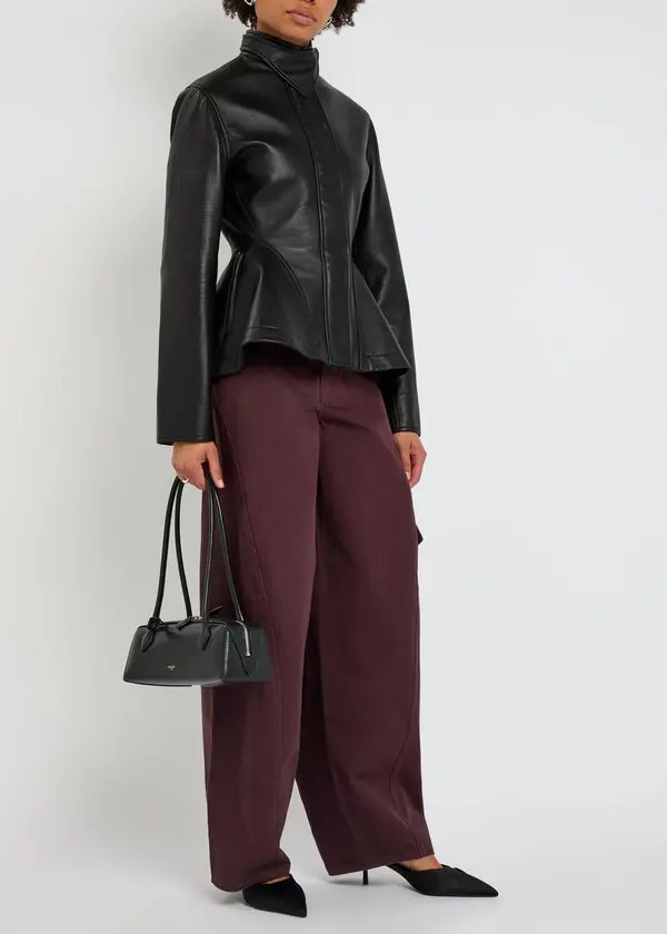 Alaïa Paneled Peplum Leather Jacket - Black