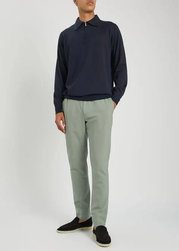 LARDINI Fine-knit Wool-blend Polo Shirt - Navy