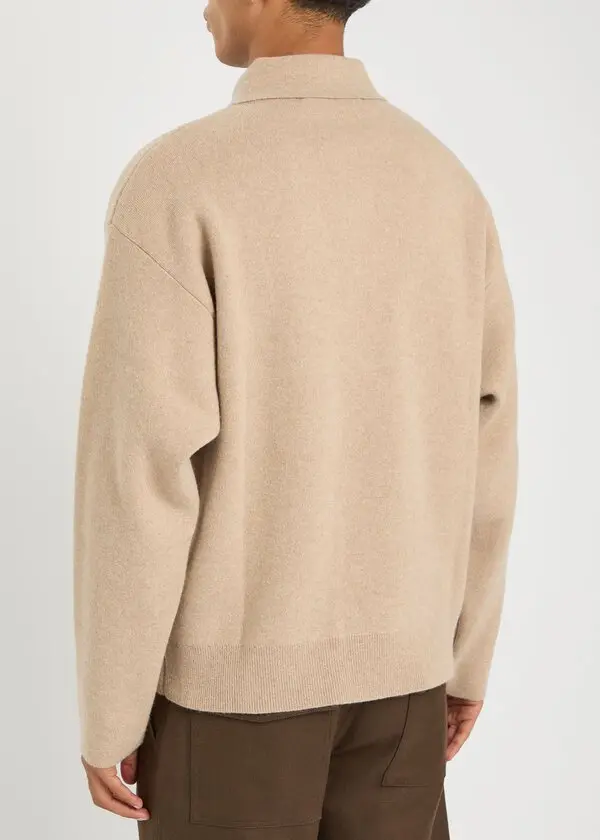 Jacquemus La Pallone Melange Wool And Cashmere-blend Polo Jumper