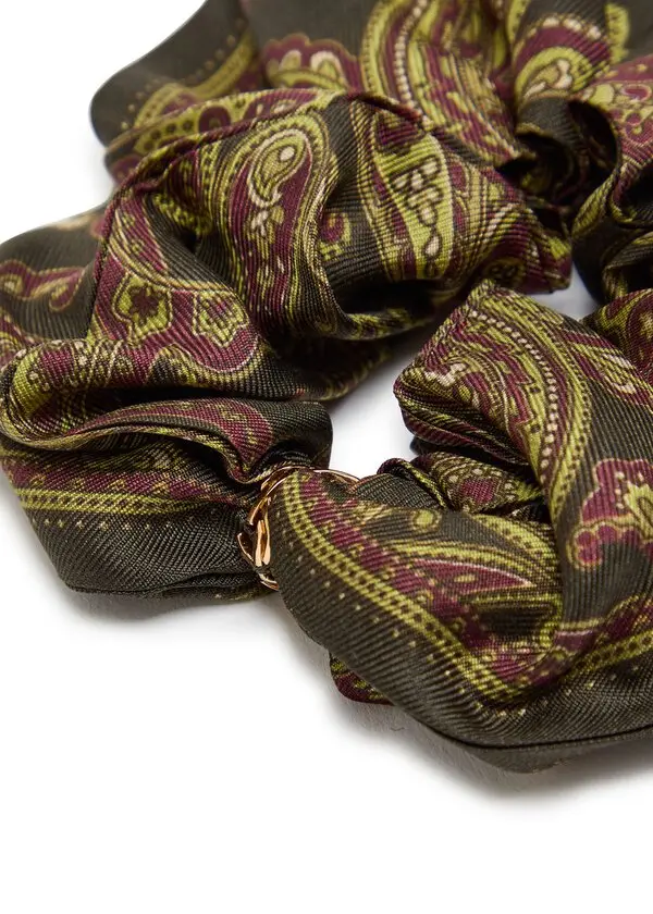 Saint Laurent Paisley-print Silk Scrunchie - Green