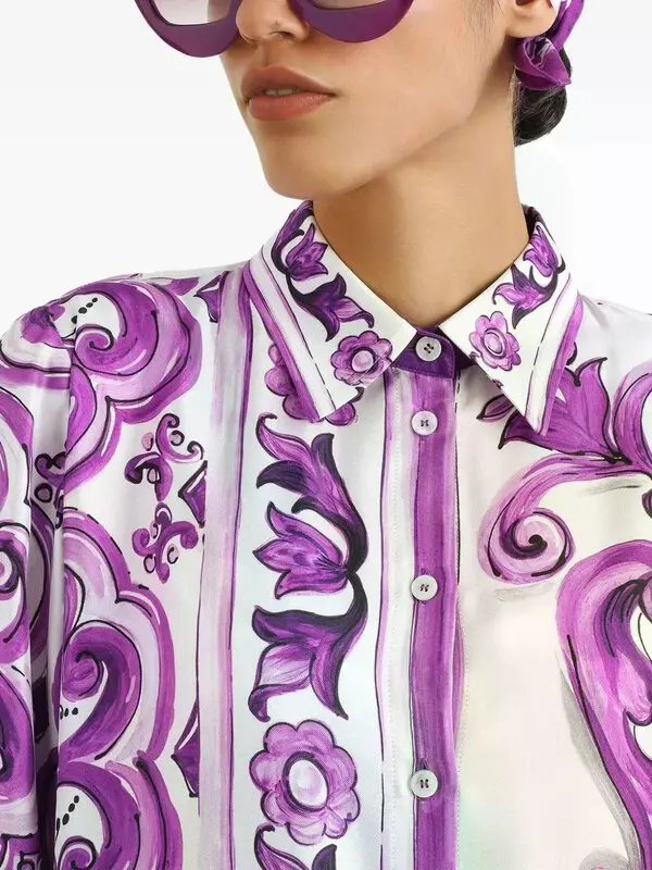 Dolce & Gabbana Maiolica-print Shirt Dress - Purple