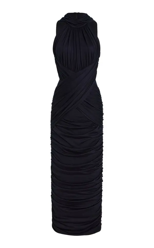 Balmain Draped Wool-jersey Midi Dress