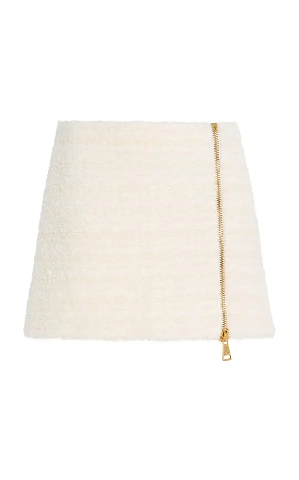 Balmain Zipped Tweed Mini Skirt - White