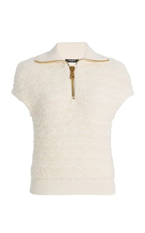 Balmain Zipped Tweed Top - White