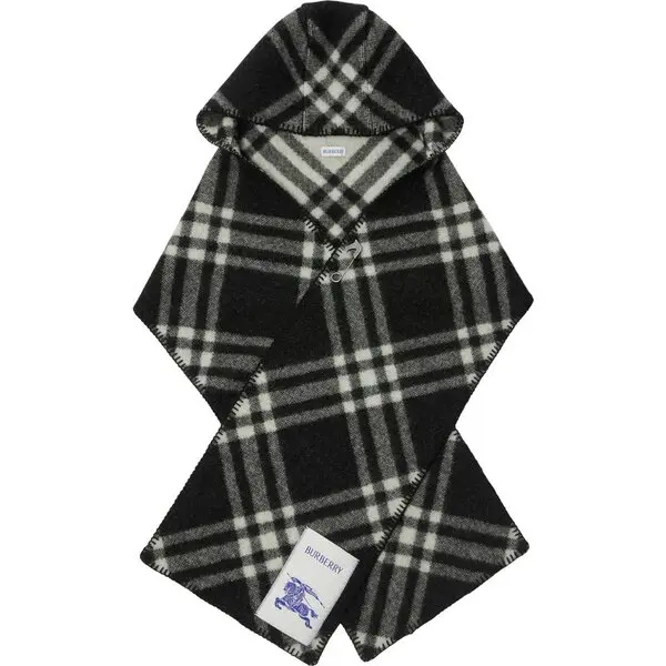 Burberry Hooded Check Wool Scarf - Black