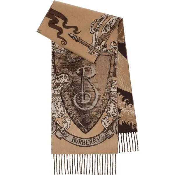 Burberry Etched Knight Cashmere Scarf - Sand