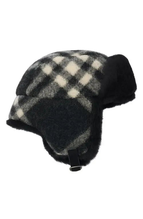 Burberry Tibar Padded Check Wool & Shearling Trapper Hat