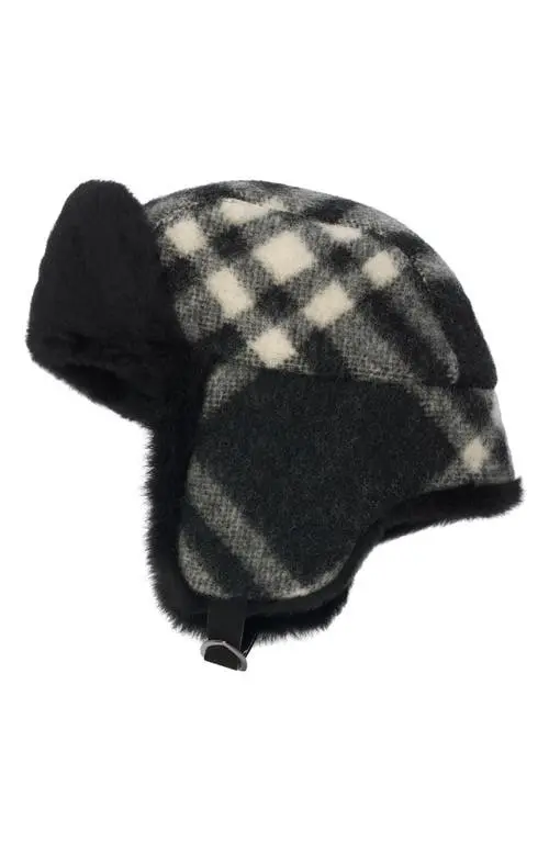 Burberry Tibar Padded Check Wool & Shearling Trapper Hat